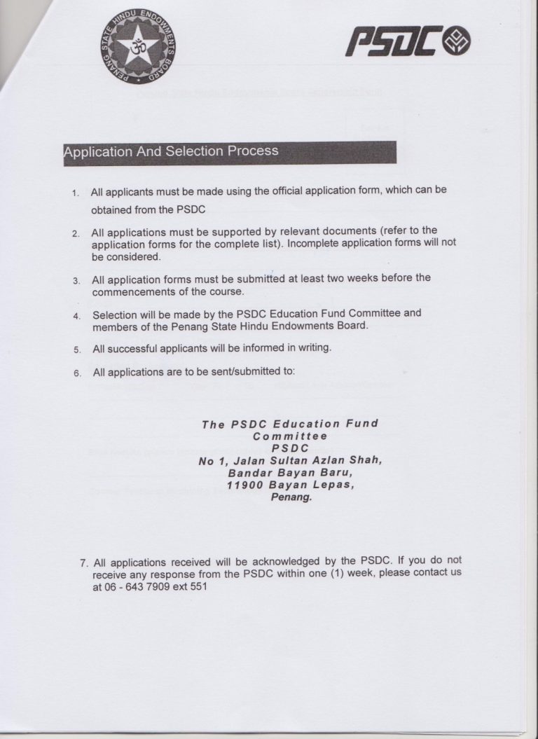 PSDC Scholarship | Welcome To the Penang Hindu Endowments Board`s ...