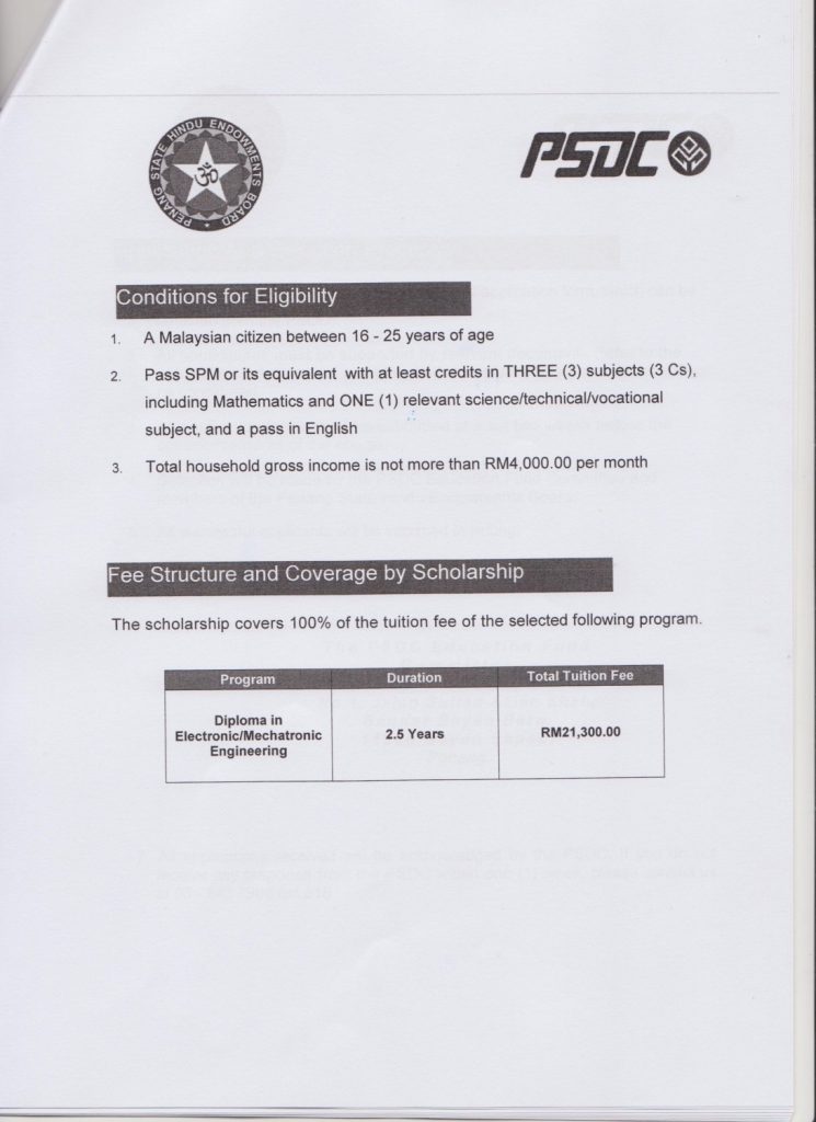 PSDC Scholarship | Welcome To the Penang Hindu Endowments Board`s ...